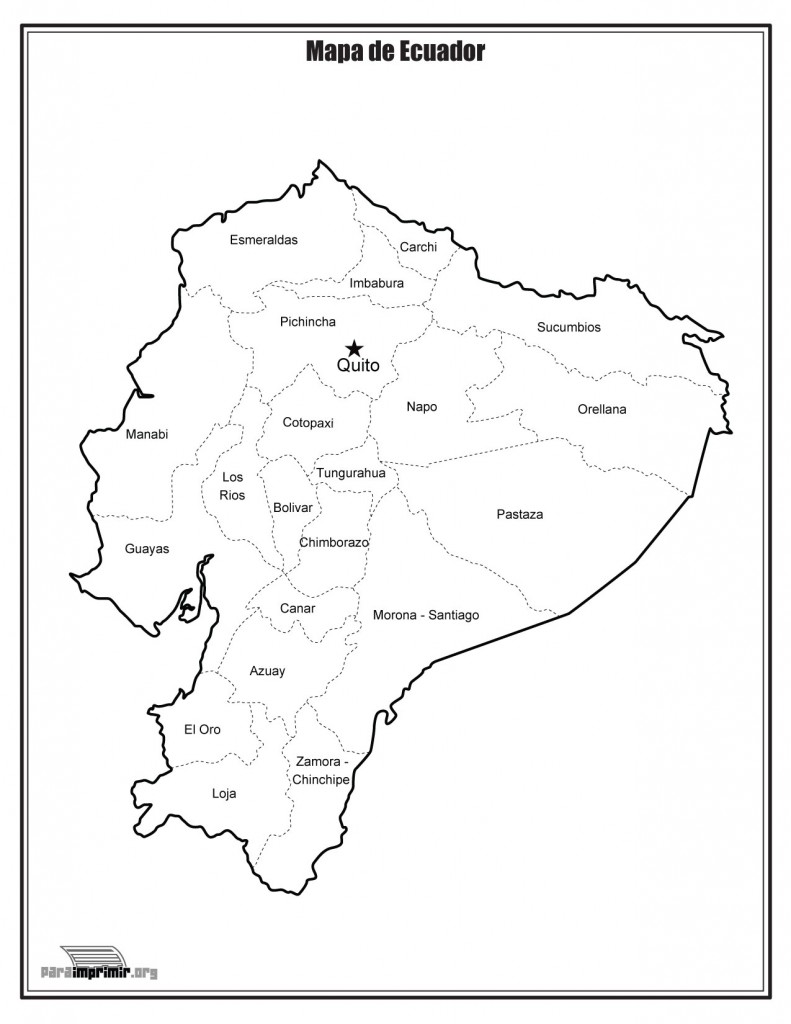 Mapa de Ecuador con nombres para imprimir en PDF 2025