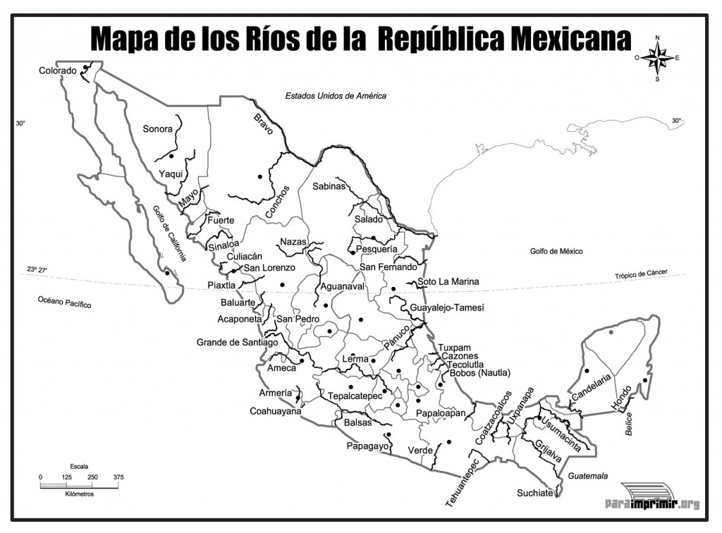 Mapa de los ríos de México para imprimir en PDF 2025